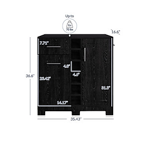 BELLEZE Wine Cabinet with Drawers, Storage Shelves and 6-Bottle Wine Rack, Sideboard Buffet, Coffee Bar, Cupboard for Dining Room, Kitchen, Living Room -Vietti (Light Black)