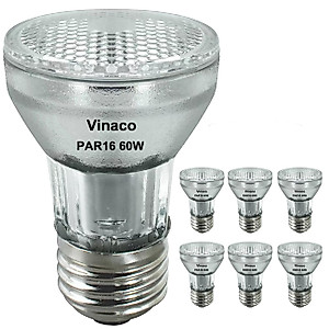 Vinaco PAR16 Bulb 120V, 6 Pack Long Lasting PAR16 Halogen Bulb 60 Watt with E26 Base, PAR16 Dimmable with 2800K Warm White, High Output PAR16 Flood 60W for Range Hood Lights, Table Light, Track Light