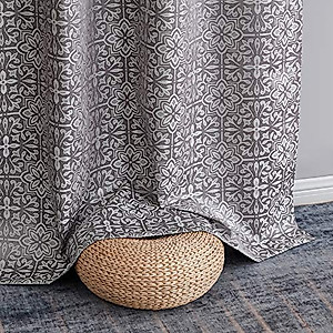 HLC.ME Mia Moroccan Tile 100% Complete Blackout Heavy Thermal Insulated Energy Savings Heat/Cold Blocking Grommet Short Curtain Drapery Panels for Bedroom & Living Room, 2 Panels (52 W x 63 L, Grey)