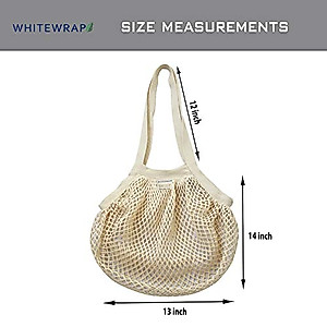 WHITEWRAP Cotton Mesh String Reusable Bag Long Handle Net Tote Bag| 13"x14" | 2-Pack | Natural | Reusable Grocery Bags, Vegetable Bag, Shopping bag, Hand bag