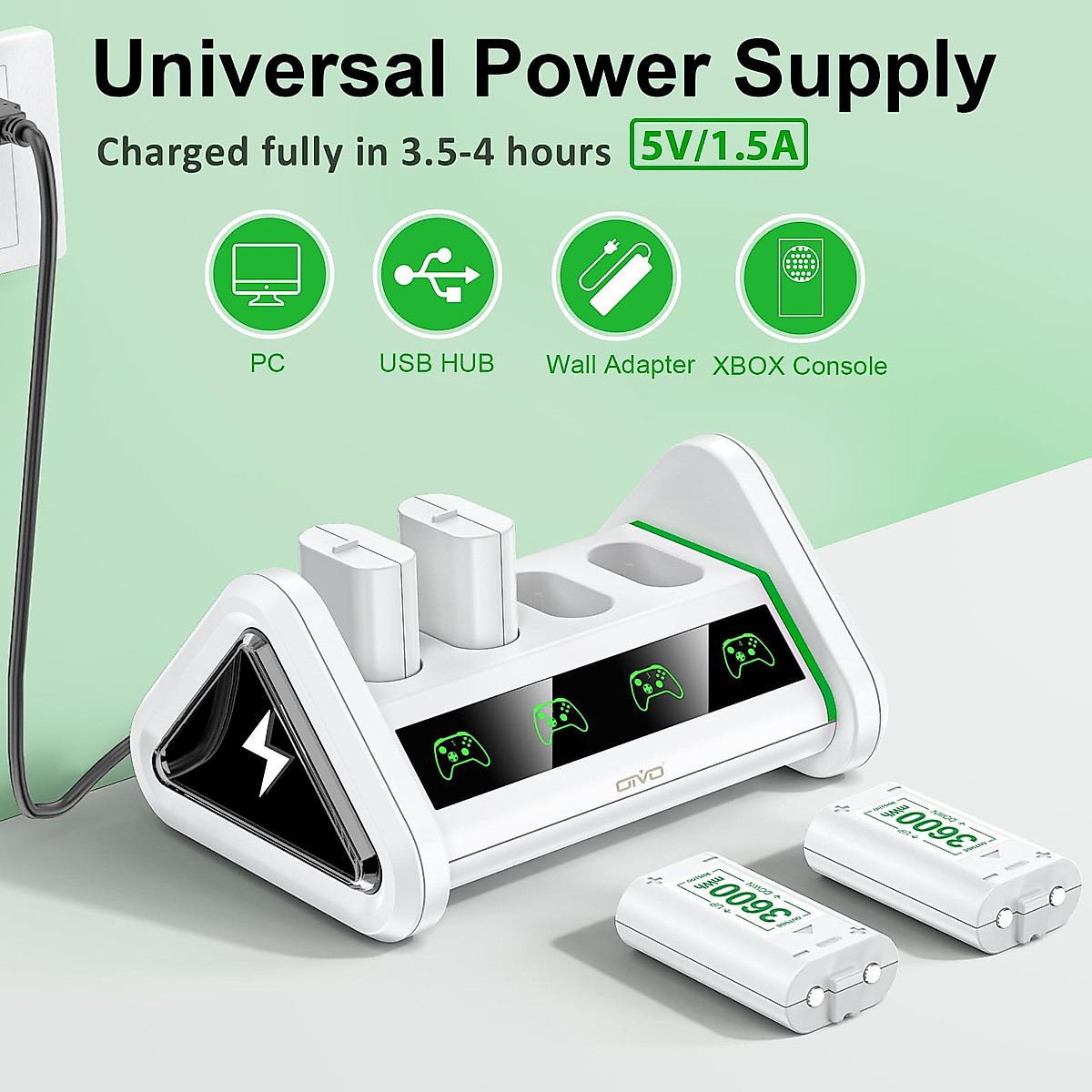 Rechargeable Battery Pack for Xbox One/Xbox Series X|S, 4 x 3600mWh Batteries Xbox One Controllers, Xbox Series Controller Batteries with Charger Station for Xbox One/One S|X/Elite, 1500mAh=3600mWh