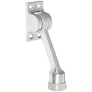Rockwood 461.26D Brass Kick Down Door Stop, 8 X 3/4" OH SMS Fastener, 3-5/8" Projection, 2-1/4" Base Width x 1-1/4" Base Length, Satin Chrome Plated Finish
