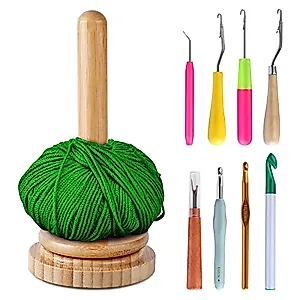 Joyeee Wooden Yarn Spool Holder, Classic Thread Spool Storage Rack Spinning Ball Winder, Yarn Dispenser with Twirling Mechanism for Bobbin Sewing Crocheting Knitting Embroidery-Prevent Yarn Tangling#4