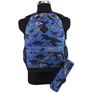 Eastsport Dome Backpack with FREE Pencil Case, Blue/Dinosaur Print
