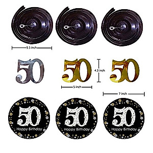 LeoHome 50th Birthday Decorations Kit- Gold Glitter Happy Birthday Banner & Sparkling Celebration 50 Hanging Swirls-50th Anniversary Decorations