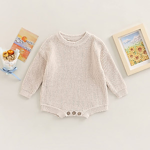 woshilaocai Baby Boy Girl Sweater Oversized Long Sleeve Romper Warm Crewneck Onesie CuteToddler Knitted Winter Clothes (12-24 Months,Cream)