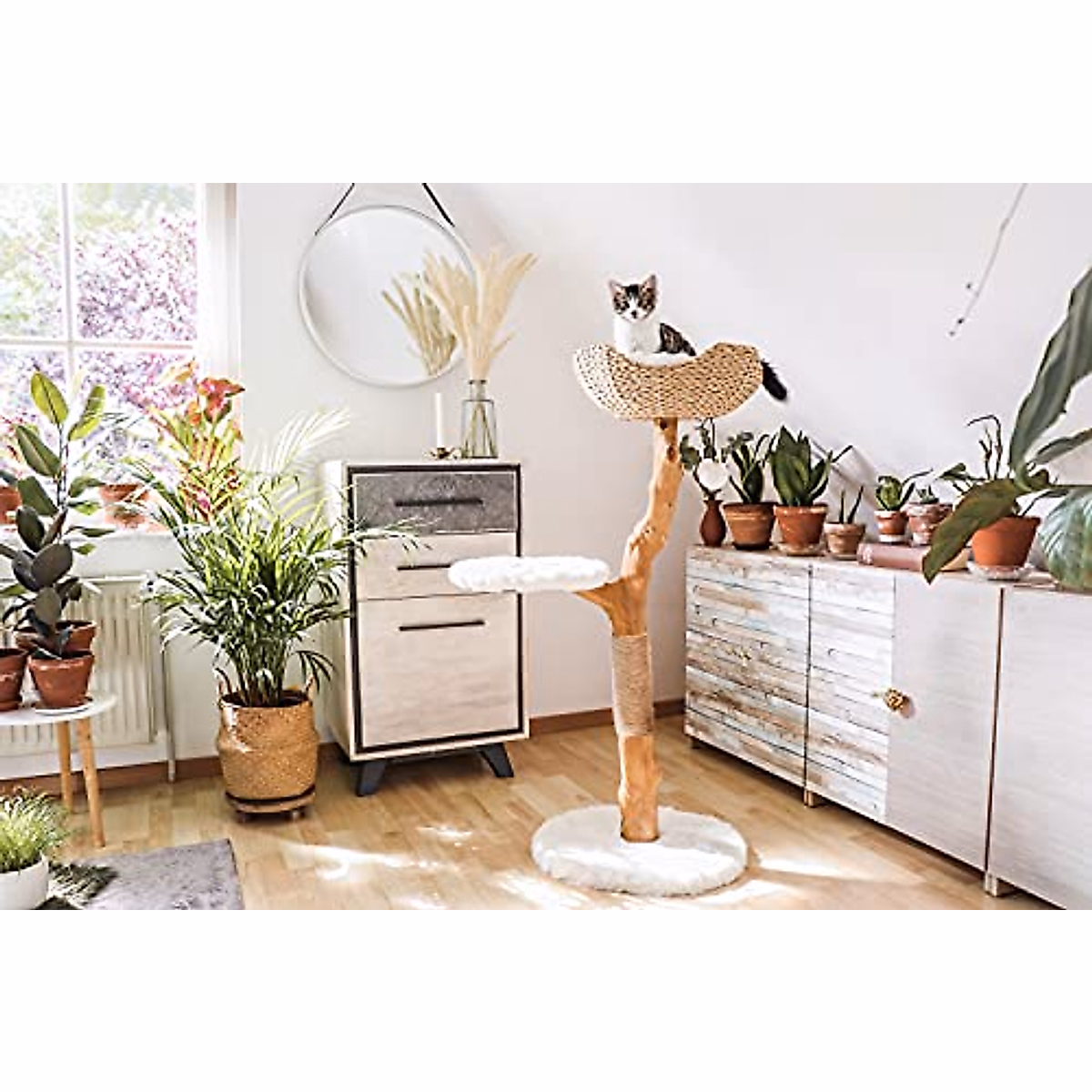 Wooden Cat Tree Tower, Modern Single Branch Cat Condo, Wood Cat Tree, Cat Climbing, Furniture for Cat, Cat Lover Gift, Cat Furniture,Cat Gift by MAU LIFESTYLE (Alpine White)