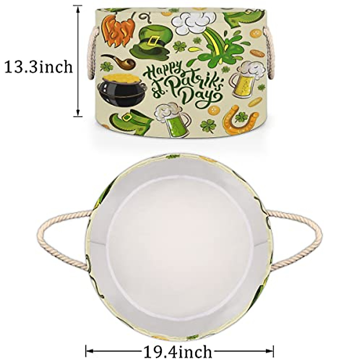 St. Patrick`s Day Icons Elements (3) Large Round Baskets for Storage Laundry Baskets with Handles Blanket Storage Basket for Bathroom Shelves Bins for Organizing Nursery Hamper Girl Boy
