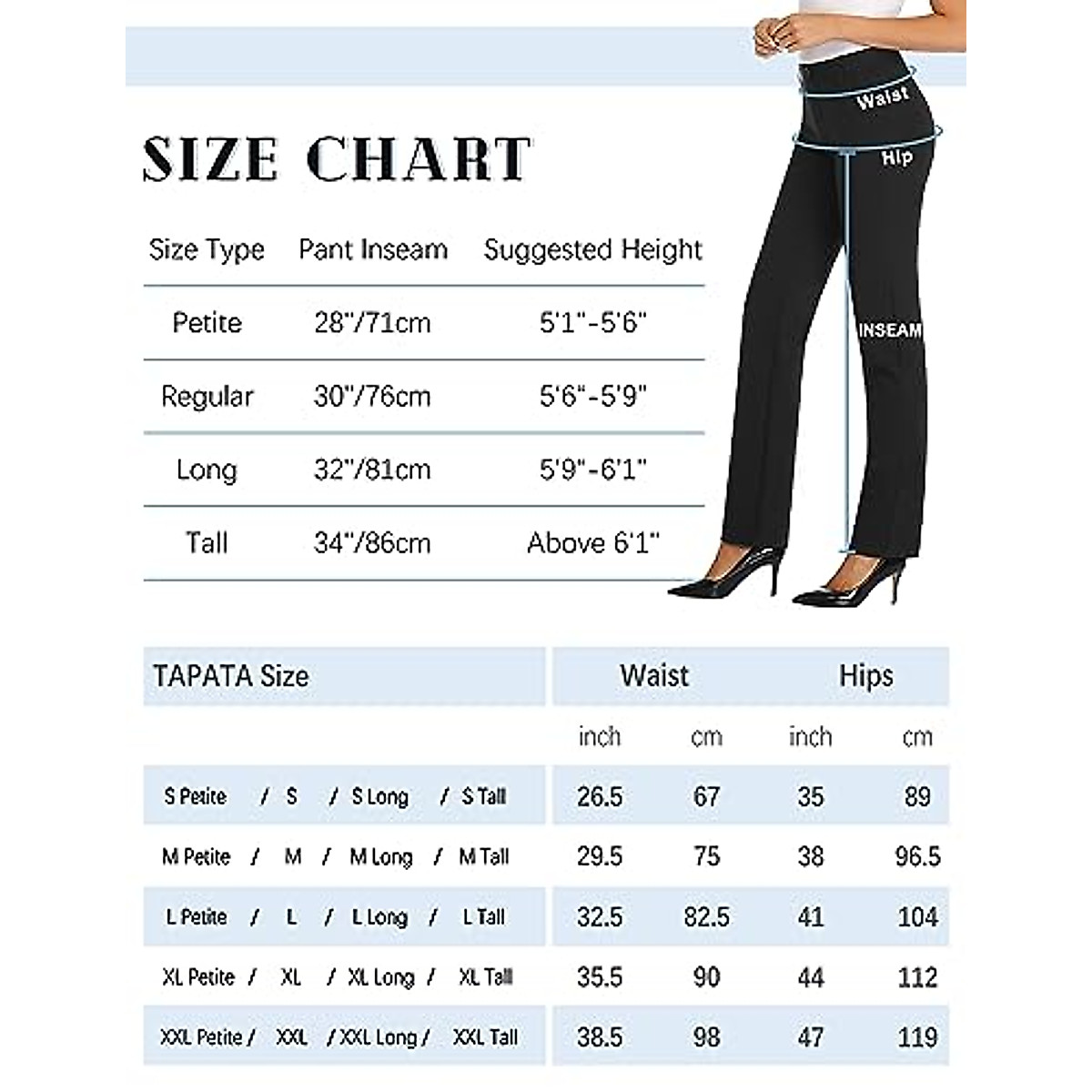 Tapata Women's 28''/30''/32''/34'' Stretchy Straight Dress Pants with Pockets Tall, Petite, Regular for Office Work Business 32", Black, L