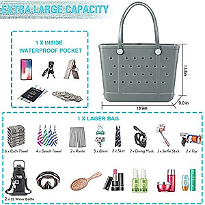 UeKeKicg Beach Bag X Large Rubber Beach Tote Bag, Waterproof Sandproof Tote Bag Outdoor for Women Travel Bag Washable Sports Hand Bag for Gym, Beach, Travel, Pool, Yoga