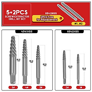 UYECOVE 7 Pieces 35# Cr-Mo Spiral Screw Extractor Set, Stripped Screw Extractor Set for Removing Stripped Screws and Broken Bolts, Easy Out Bolt Extractor Set Broken Screw Extractor Kit