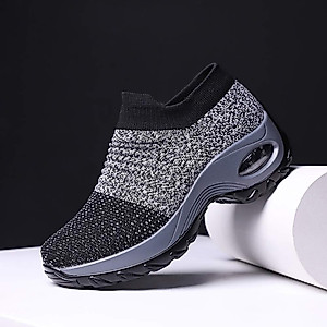Women's Walking Shoes Sock Sneakers - Mesh Slip On Air Cushion Lady Girls Modern Jazz Dance Easy Shoes Platform Loafers Grey,8