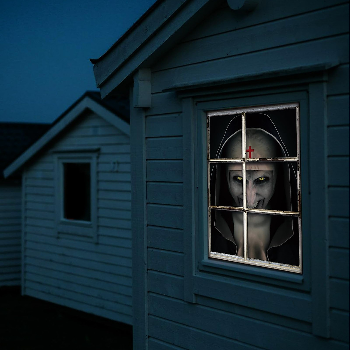 Halloween Window Cover Decorations, Fabric The Nun Creepy Halloween Curtain Horror Movie Poster Window Door Covering Decor for Haunted House, Scary Halloween Window Clings Decals Indoor Outdoor