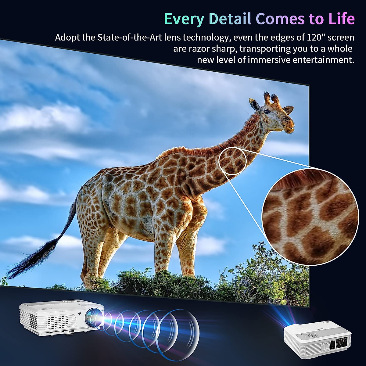 1080P WiFi Projector Android Full HD Movie Projector Home Cinema with Bluetooth HDMI 7500Lumen USB RCA LCD Smart TV Projector Wireless iOS Mirroring Phone Projectors Outdoor Indoor Gaming