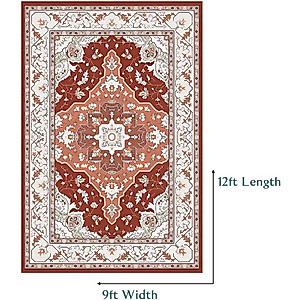 HOMFINE Washable Area Rug 8x10 - Vintage Rugs for Living Room, Low Pile Rug for Bedroom Dining Room, Ultra-Soft, Non Slip, Medallion Carpet for Home Decor Orange Area Rug