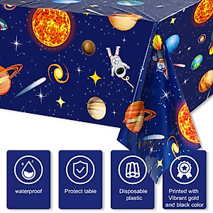 Space Tablecloth Decorations, Plastic Solar System Table Cover Planet Design for Kids Space Theme Birthday Party Decorations and Supplies, 54 x 108 Inch (3 Pieces)