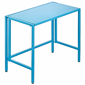 mDesign Folding Desk for Compact Spaces - Collapsible Compact Writing and Computer Workstation Steel Furniture Table for Living Room, Dorm, Home Office, and Bedroom - Ocean Blue