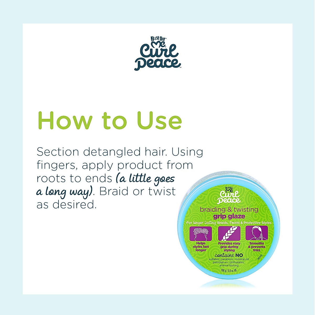 Just For Me Curl Peace Braiding & Twisting Grip Glaze - Holds & Reduces Frizz, Contains Flaxseed, Avocado Oil & Black Castor Oil, Nourishes & Strengthens Hair 5.5 oz