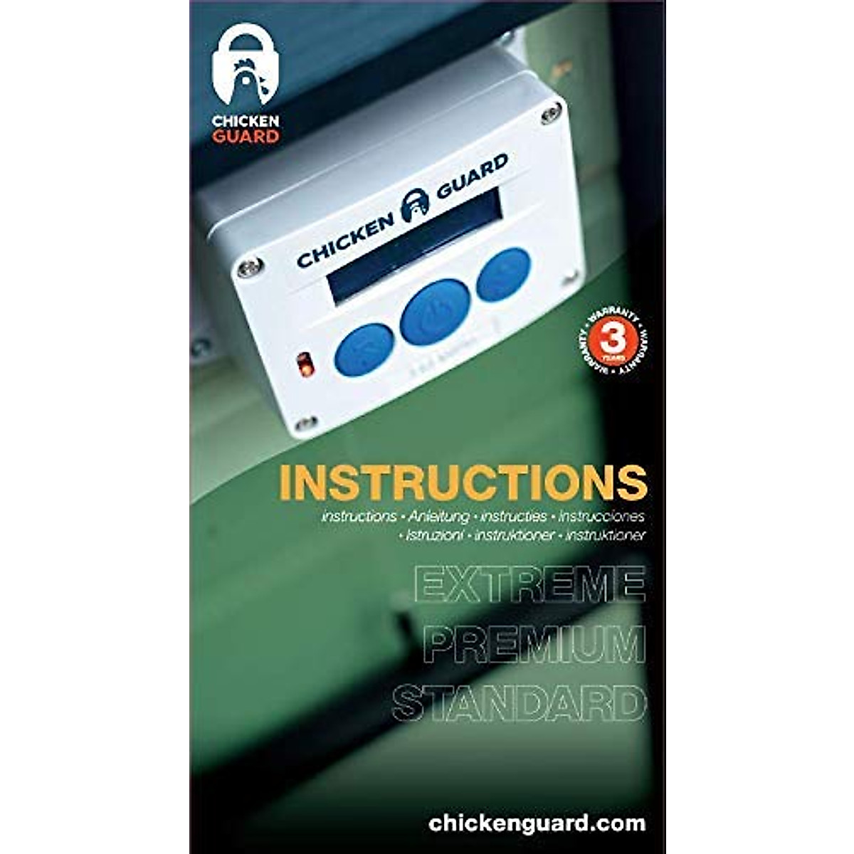 ChickenGuard Automatic Chicken Coop Door Openers, 3 Models, Timer/Light Sensor, Lift up to 4kg Pop Hole Door, Batteries (Premium)