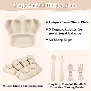 Silicone Baby Feeding Set, 10 Pcs Baby Led Weaning Supplies Suction Bowl Divided Plate Baby Bibs Fruit Feeder Baby Spoons Forks Sippy Cup Toddler Utensil Sets Baby Essentials for Newborn Gift