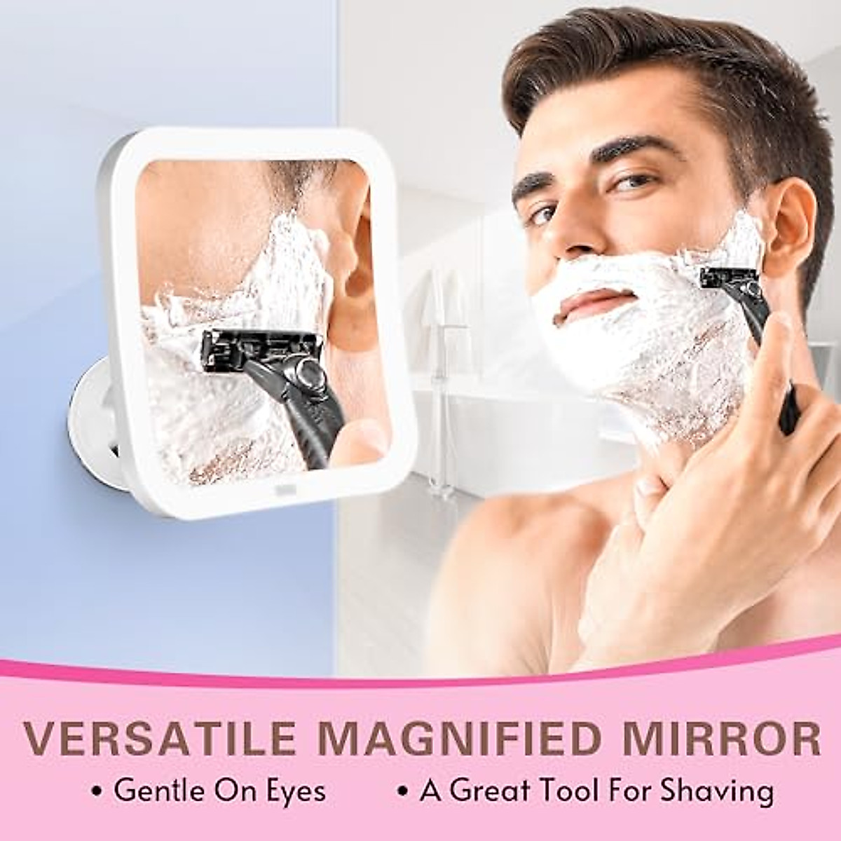 Upgraded 10x Magnifying Lighted Makeup Mirror with Natural White LED Lights, 360°Swivel Portable Cordless Makeup Mirrors with Locking Suction Base for Home Bathroom Shower and Travel (Medium)