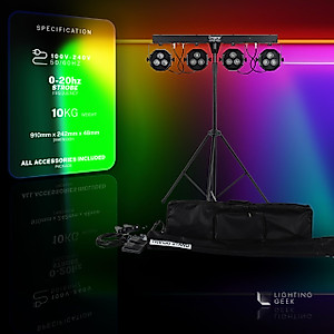 DragonX 4 Gigbar DJ Stage Light Stands with DMX LED, Mobile DJ Lighting Packages, Par Can Spotlight, Sound Activated Strobe for Party, Wedding, Church, DJ Stand for Lights