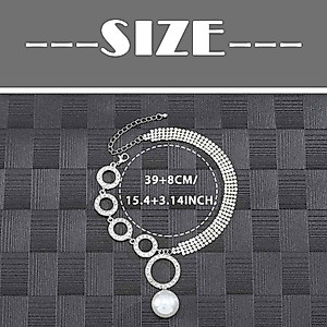 ELABEST Sparkly Rhinestone Necklace Pearl Necklace Crystal Choker Circle Necklace Trendy Tennis Chain Dainty Wedding Bridal Bridesmaid Jewelry for Women (Silver)