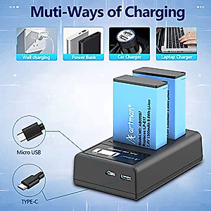 Artman Upgraded LP-E17 Battery 2-Pack and LCD Dual Charger for Canon EOS RP, R10,Rebel T6i, T7i, T8i, T6s, SL2, SL3, EOS M3, M5, M6, 200D, 77D, 750D, 760D, 800D, 8000D, KISS X8i, Digital SLR Camera