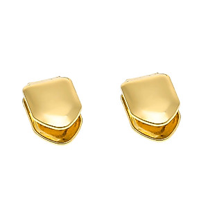 2 Pieces 14K Plated Gold Grillz Mouth Teeth, Hip Hop Teeth Plain, Top Tooth Single Grill Cap for Teeth Mouth Party Accessories Teeth Grills
