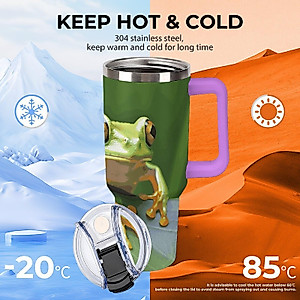 LLUTSNTH 40 Oz Vacuum Tumbler with Violet Handle Leakproof Insulated Tumbler Tree Frog Baby Stainless Steel Travel Mug with Lid And Straw Coffee Cup Cute Water Bottles Cup Holder Friendly
