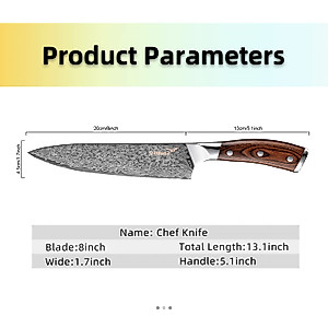 VINNAR Chef Knife,Professional Kitchen Knives 8 inch Japanese Stainless Steel Meat Cleaver Colored Solid Wood Handle