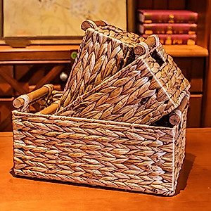 Alipis Hyacinth Handle Uncovered Holder * Remote Shelf Handled Baskets Brown Decorative Hand-Made Cm Storage Wicker Cube Hand- Hand-Woven with Pantry Lid Bins Living Rattan Woven