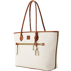Dooney & Bourke Large Tote Bags for Women, Large Leather Tote Bag with Zipper Pockets and Long Shoulder Straps - White