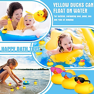 24 Pcs Mini Rubber Ducks with Sunglasses, Rubber Ducks in Bulk Valentine Duck Bathtub Toys for Cruise Valentines Kids Classroom Gift Exchange (Eyeglasses, Yellow, Blue, Pink, Black)