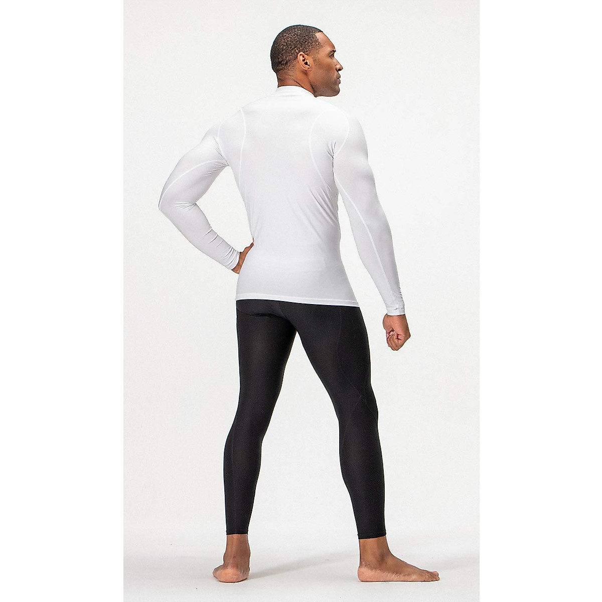 DEVOPS 3 Pack Men's Athletic Turtle Neck Long Sleeve Compression Shirts (Medium, White/White/White)