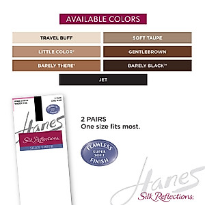 Hanes Silk Reflections Sheer Toe Silky Sheer Knee-High Stockings, Barely Black, One Size (Pack of 2)