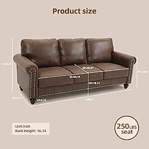 INMOZATA Leather Sofa for Living Room 80 inch Modern Couch, Tufted Cushions Upholstery Leather Couches with Nailhead Trim 3-Seater Sofa for Apartment, Lounge Room,Bedroom,Dark Brown