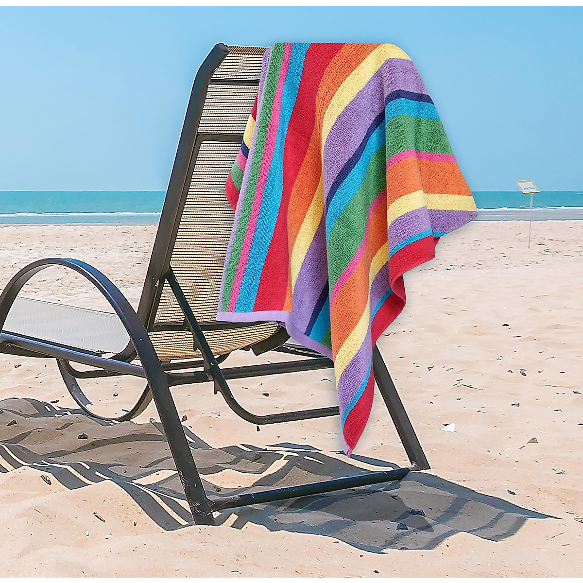 White Classic Cotton Beach Towels Oversized 30 x 60 Inches, Ultra Absorbent and Low Lint Striped Pool Towels for Adults, Unique Rainbow Design Luxury Extra Large Bath Towels, 4 Pack