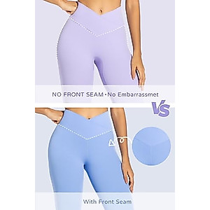 Sunzel Flare Leggings, Crossover Yoga Pants with Tummy Control, High Waisted and Wide Leg, No Front Seam Black Medium 30" Inseam
