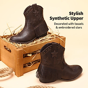 DREAM PAIRS Girls Cowgirl Cowboy Ankle Western Boots Side Zipper Riding Shoes with Tassel,Size 3 Little Kid,BROWN,SDBO2302K