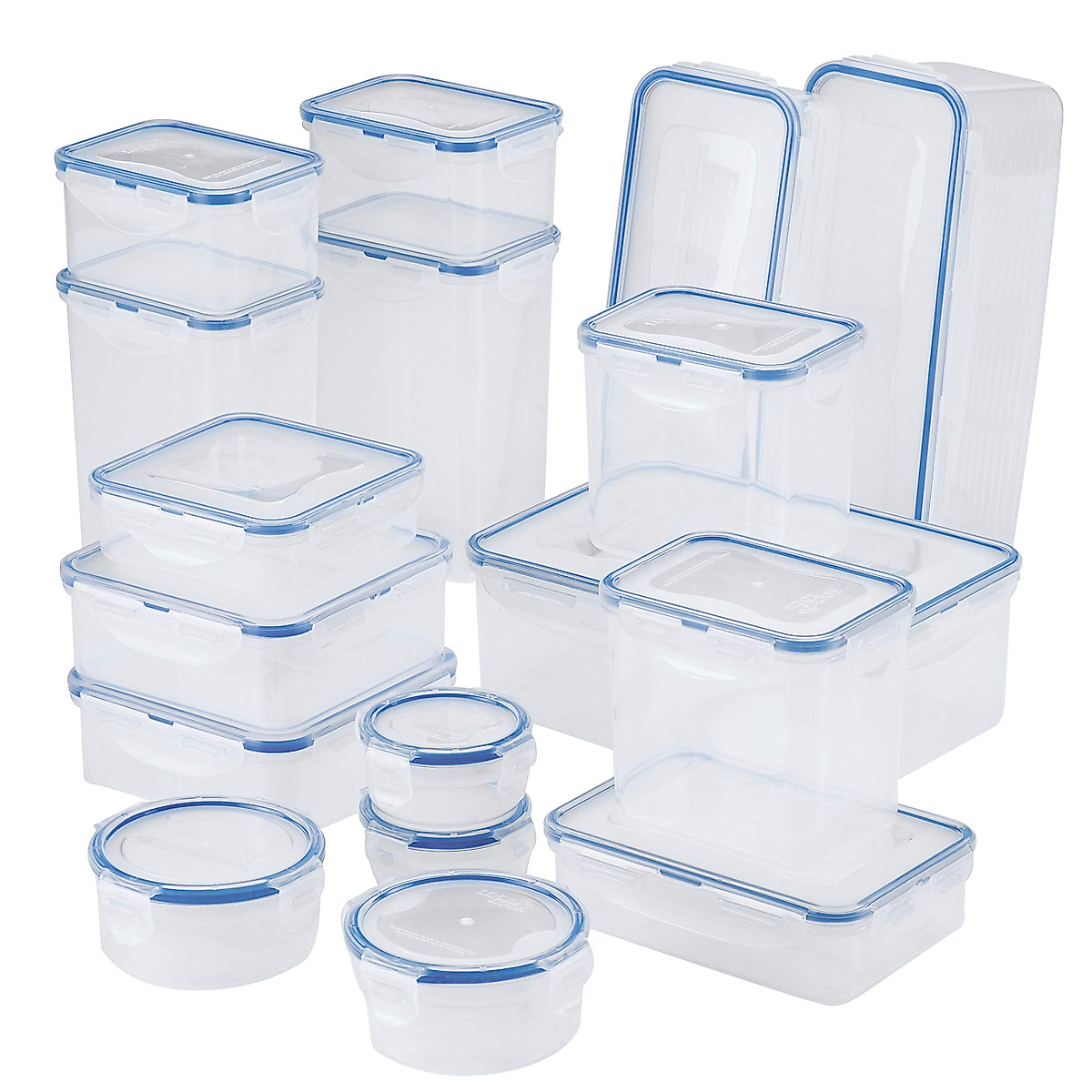 LocknLock Easy Essential Storage Set/Food Containers Airtight Bins/BPA-Free/Dishwasher Safe, 38 Piece, Clear