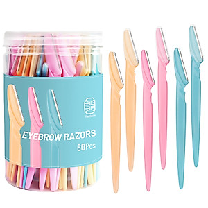 MoHern Eyebrow Razor with Box, 60 Pcs Face Razors for Women and Men, Multipurpose Dermaplane Razor, Dermaplaning Tool for Face, Multi-Color