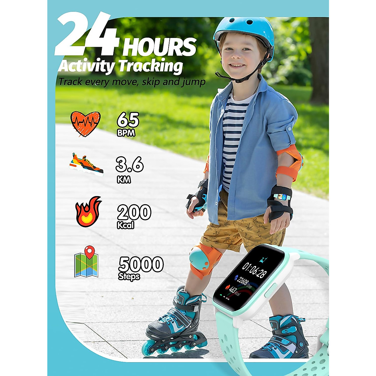 Butele Kids Smart Watch Girls Boys, Smart Watch for Kids Game Smart Watch Gifts for 4-16 Years Old with Sleep Mode 20 Sports Modes 5 Games Pedometer Birthday Gift for Boys Girls (A-Green)