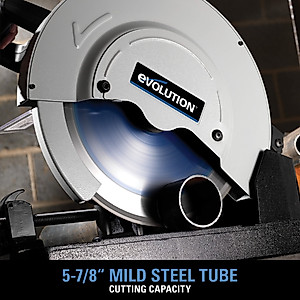 Evolution Power Tools | Chop Saw | Metal Cutting Cut Off Saw | 14-Inch | 15-Amp Motor | 0-45˚ Miter Range | 14" 66T Mild Steel TCT Blade | Metal Chop Saw with Blade for Metal Cutting | EVOSAW380