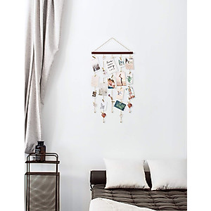 Mkono Hanging Photo Display Pictures Holders with 25 Wood Clips Teen Girl Room Decor Holiday Greeting Card Display Boho Gift for Christmas Home Office Nursery Bedroom Room Dorm, 33" L x 16.5" W