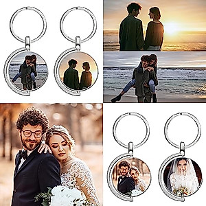 Personalized Custom Keychain with Picture - Turnable Double Sided Colorful Photo Key chains Memorial Gifts for Family Lover, Half Round - Silver