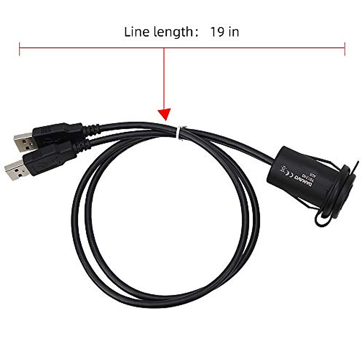 2 Ports Dual USB 2.0 Male to Female AUX Flush Mount, DAMAVO YM1240 Car Mount Extension Cable with Buckle for Car Truck Boat Motorcycle Dashboard Panel