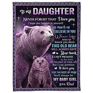 Personalized Fleece Blanket to My Daughter This Old Bear Will Always Have Your Back to Daughter Blanket from Dad Customized Bears Dad and Baby Soft Warm Bed Throw Blanket Gifts for Birthday