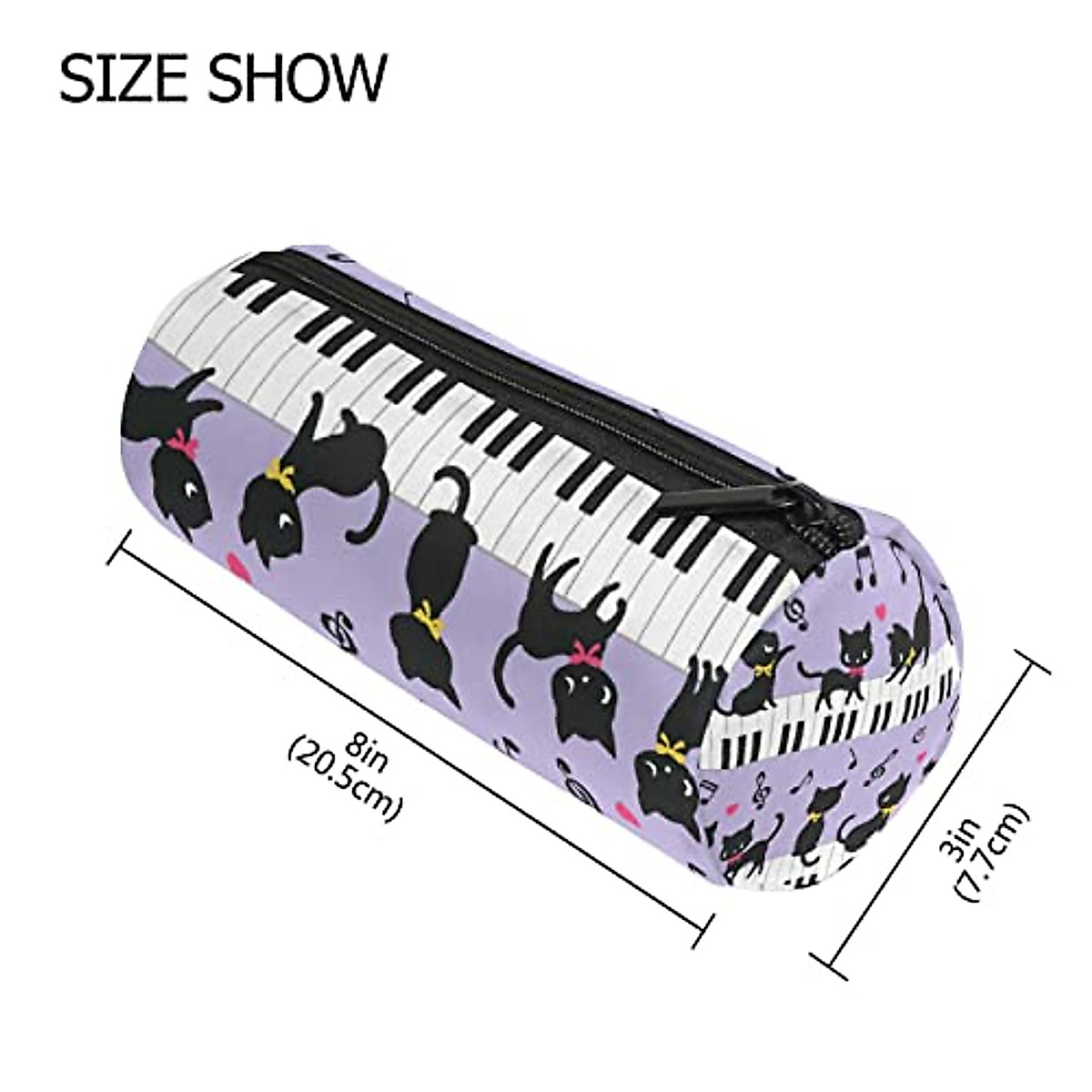 Cute Animal Cat Pencil Case Pen Bag Pouch Holder, Piano Music Note Zipper Pencil Bag Portable Cosmetic Organizer Makeup Brush Bag Purse School Stationery for Kids Girl Boy Adults Office Nurse Supplies