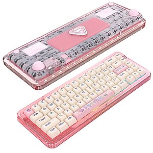 NACODEX 65% Transparent Crystal Acrylic Keyboard with Gasket Mount | MDA Profile Peach Theme PBT Keycaps | Smooth 38g MX Ice Sea Spirit Switch | 3750mAH RGB Hotswap Custom Keyboard